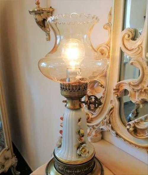 Настольная лампа винтаж Capodimonte из фарфора