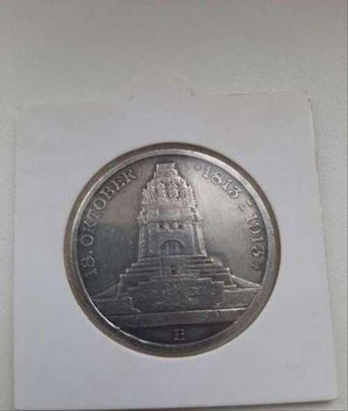 Монета Германия 3 марки Саксония.1913 год