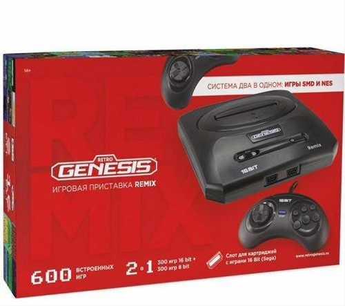 Игровая приставка Retro Genesis Remix 8+16Bit Classic + 600 игр (AV кабель, 2 проводных джойстика)