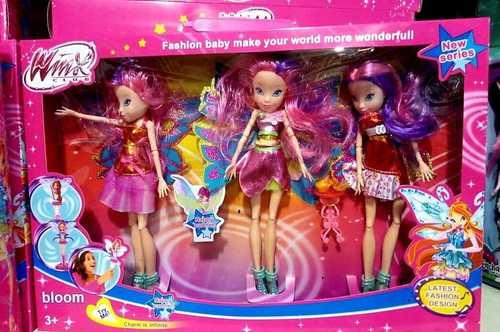 Куклы Винкс Winx с крыльями шарнирные набор 3 шт