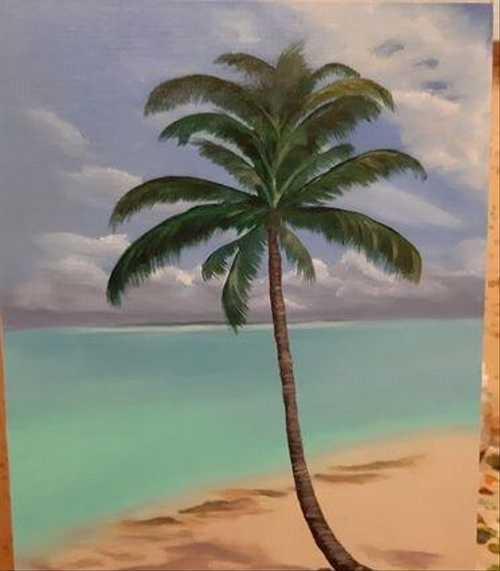 Картина маслом Пальма в тропиках Бирюза моря