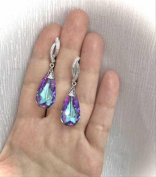 Серебряные серьги с каплями Сваровски