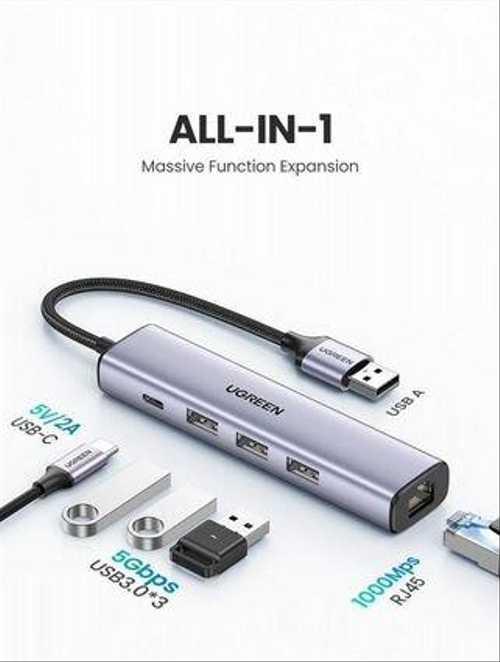 Ugreen USB 3.0 Hub with RJ45 Gigabit Ethernet