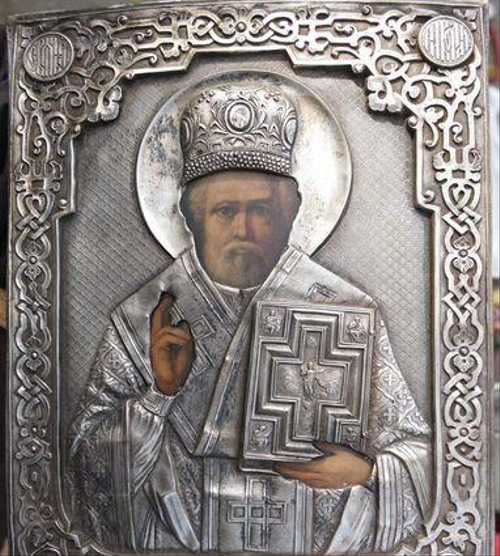 Икона Николай Чудотворец,оклад латунь