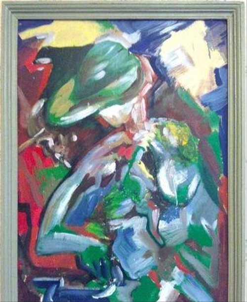 Картина "Дама с бультерьером", В. Адонин, 1993
