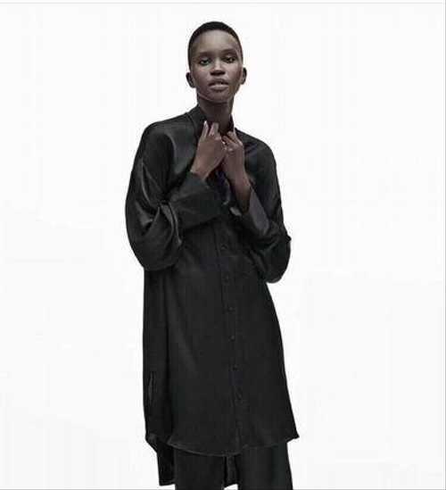 Новая Атласная Блузка Oversize черная Zara XS-S
