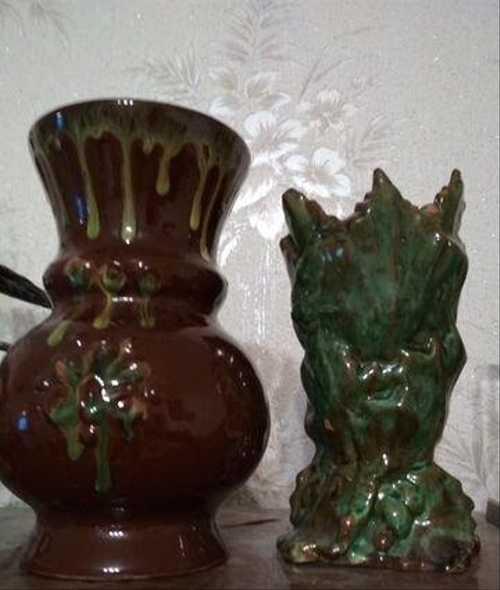 Две вазы 50-60е СССР обливная керамика редкие