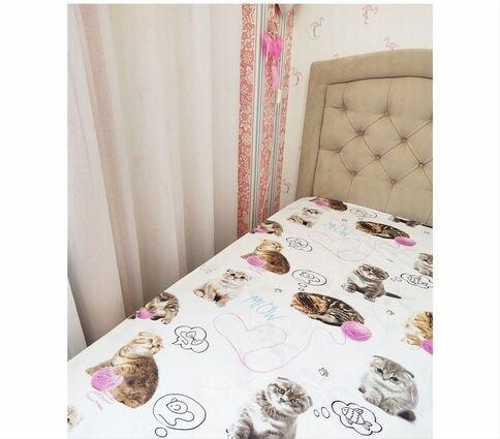 Простынь детская на резинке 80 180 с котятами