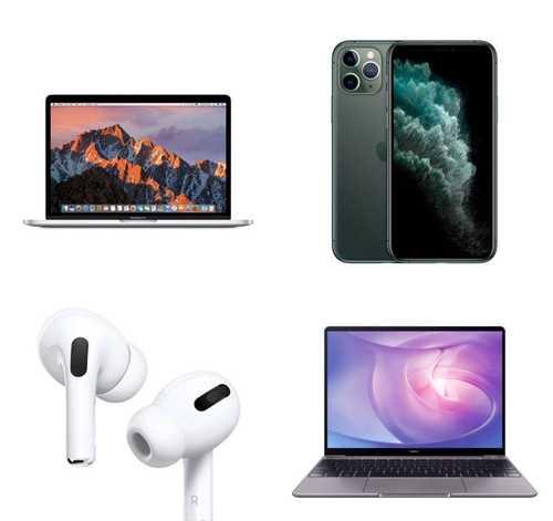 MacBook, iPhone 11 Pro, Air pods Pro, Huawei MateB