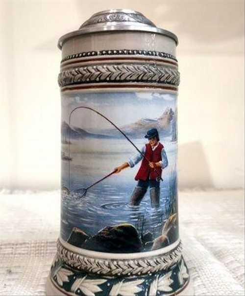 Пивная кружка коллекционная с крышкой «Рыбалка»
