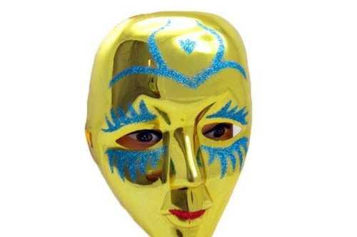 Маска карнавальная золотая с голубым орнаментом