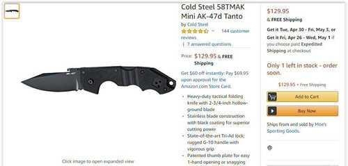 Легендарный нож Cold Steel mini AK-47 58tmak