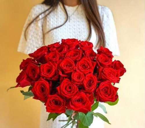 Розы 25 красных роз 50 см (Россия). Доставка