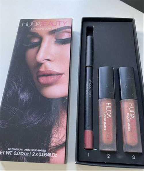 Набор для губ huda beauty (2 помады и карандаш)