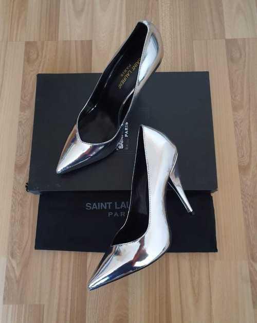 Серебряные туфли Saint Laurent 36-40 р-ры