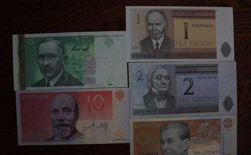 Эстония 1992 - 2007 5 шт кроны банкнот пресс UNC