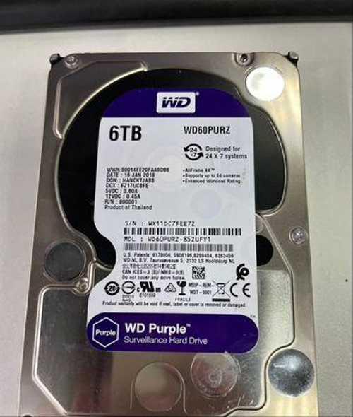 Диск бу WD Purple 6 tb WD60purz 36 ч 24х7