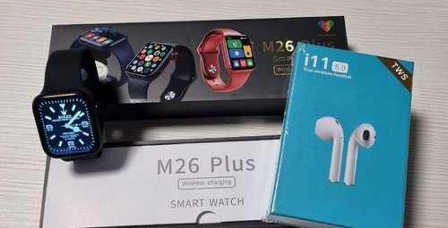 Наушники i11 + часы Apple Smart watch (черные)
