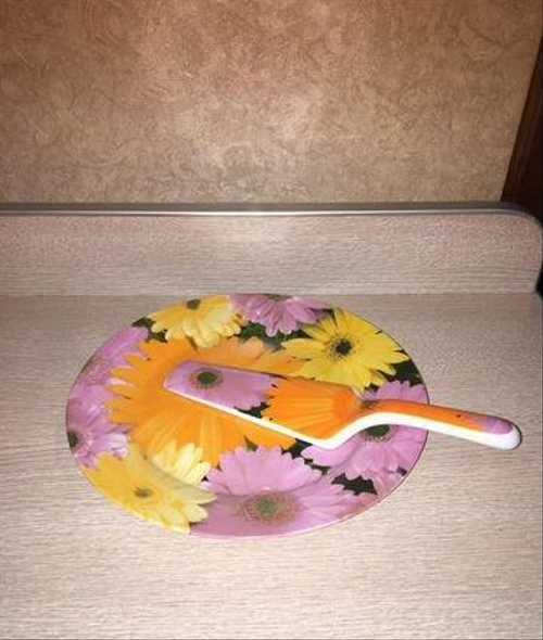 Тарелка под торт с лопаткой набор посуды