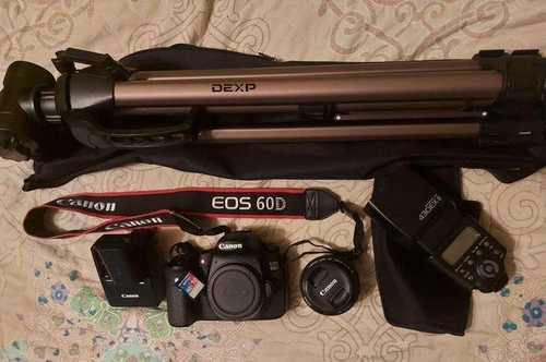 Canon 60d kit 50mm + вспышка + штатив