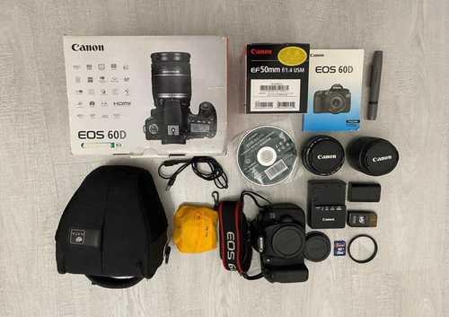Canon 60D +50mm 1.4 +18-55mm +фильтр +32Гб +сумка