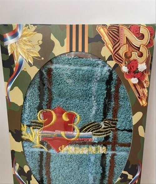 Махровое полотенце 23 февраля с вышивкой новое