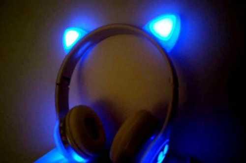 Наушники С Ушками Светящиеся Сиреневые Bluetooth