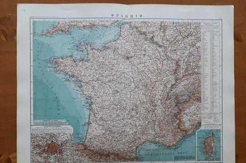 Карта №38 - Франция, 1909 год, 56х44 см