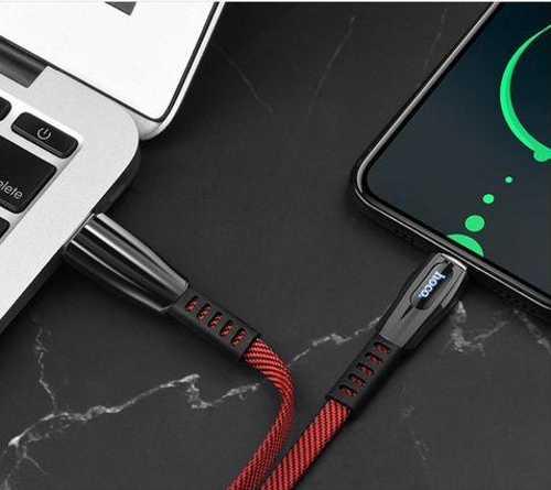 Кабель USB Type-C hoco U70 Splendor LED 2.4A 1.2м красный