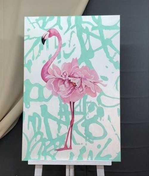 Картина ручная работа Розовый фламинго
