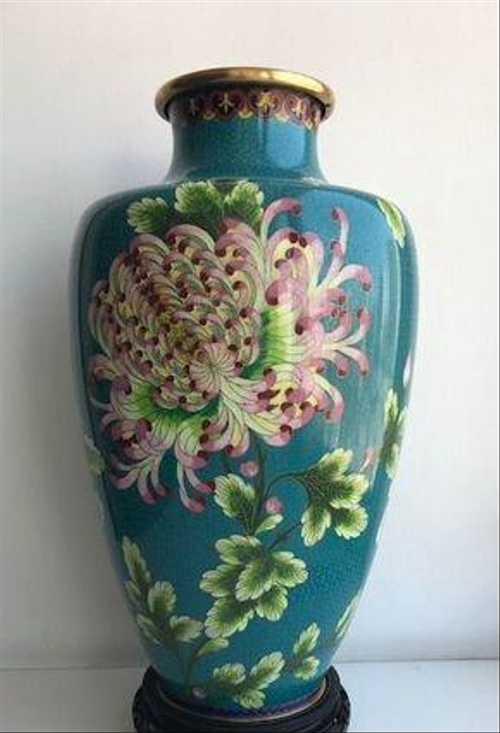 Старый Китай, ваза Клуазоне "R" редкость, 1950-ые