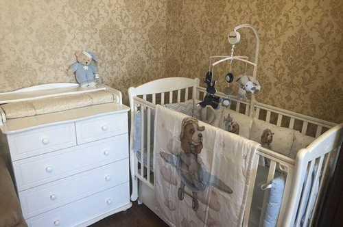 Кровать для новорожденных + комод + бортики на кро