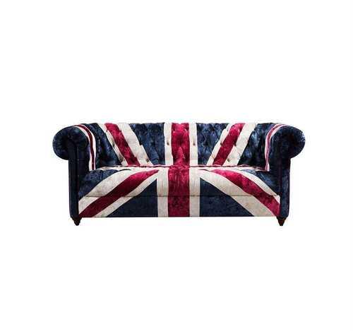 Бархатный диван Честерфилд с британским флагом