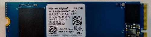 512Gb Western Digital PC SN530 NVMe SSD