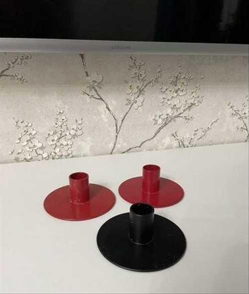 Подсвечник икеа черный/красный металлический IKEA