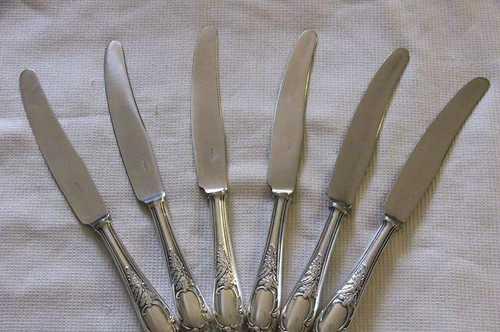 Новый набор мельхиоровых столовых ножей "Дубок"