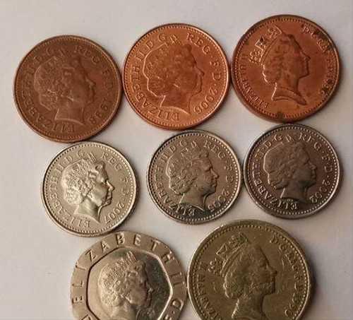Великобритания, 8 монет: 1+ 5+ 20 пенсов + 1 фунт