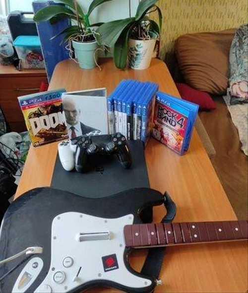 Игровая приставка ps4 slim +10 дисков + rock band