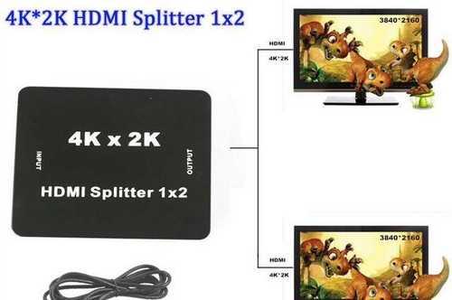 Hdmi сплиттер (делитель) 1 х 2 поддержка 3D 4K