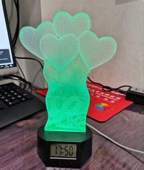 Светильник 3D (ночник) с часами