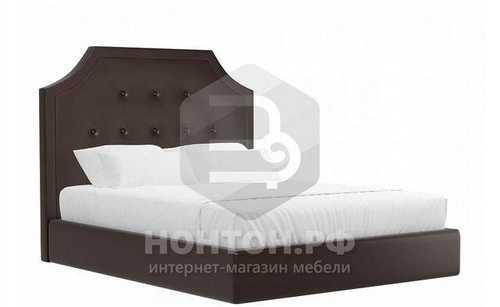 Кровать Кантри 1.6 м экокожа коричневая