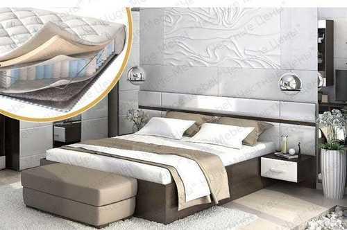 Кровать с латексным матрасом и тумбами Вегас 160х2