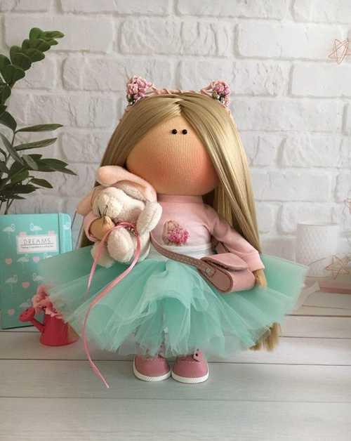 Интерьерная кукла ручной работы тильда с зайкой