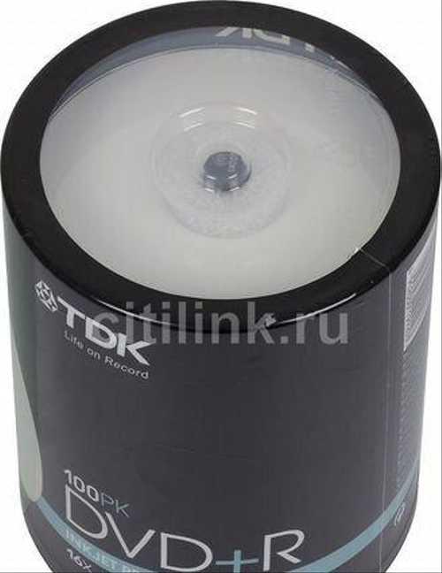 Диски DVD+R TDK 4.7Gb Cake Box Printable16x 100 шт