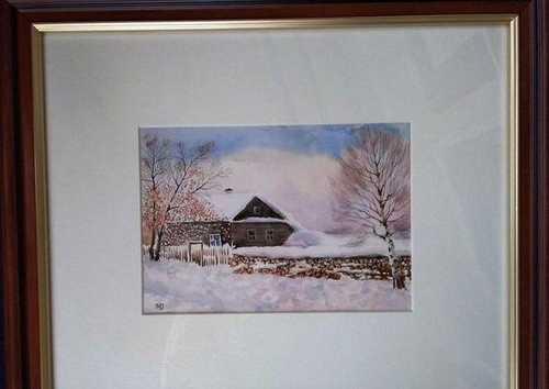 Картина «Зима снежная», акварель, 2004 г