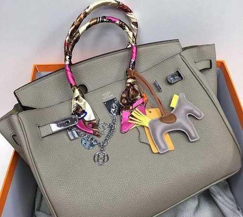 Сумка Birkin Эрмес Биркин Гермес Серая Бежевая