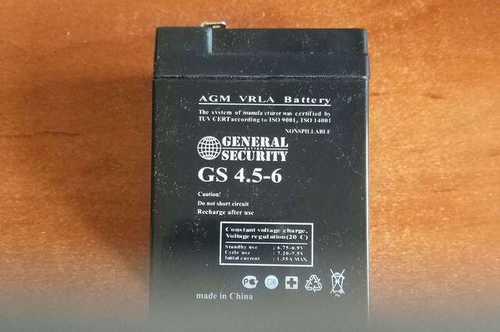 Аккумулятор 6В 4.5А GS 4.5-6. ACM новый