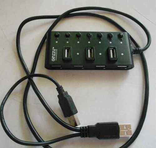 USB-концентратор Ginzzu 7 портов с кнопками