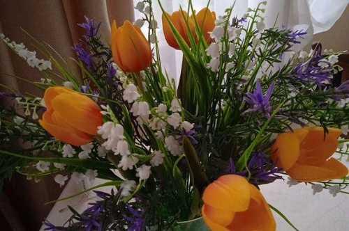 Цветы искусственные тюльпаны, лаванда