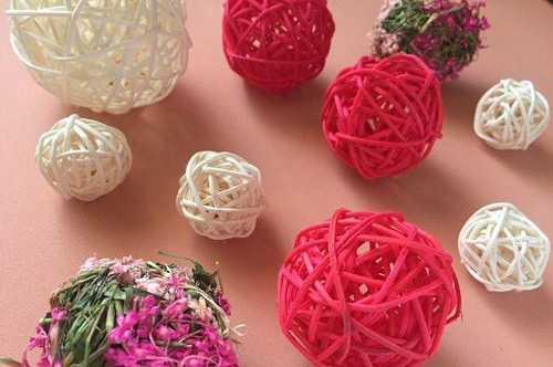 Набор декоративных шаров из ротанга и сухоцветов